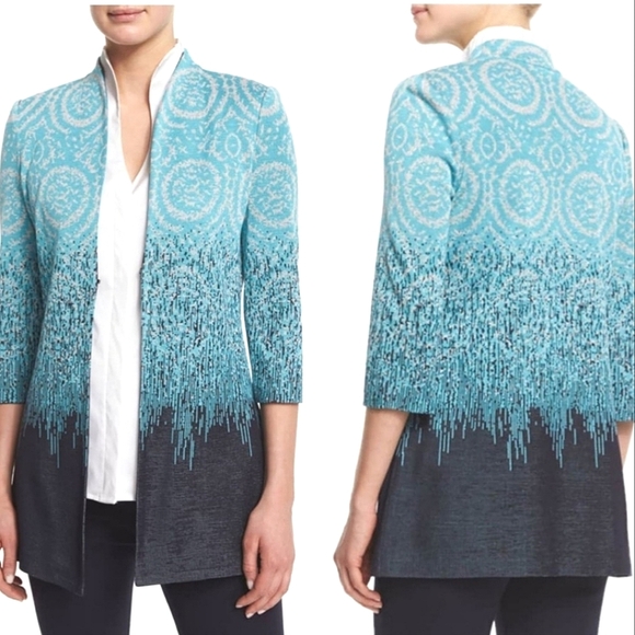 Misook | Jackets & Coats | Misook Ombre Mixed Print Sleeve Blue Blazer ...